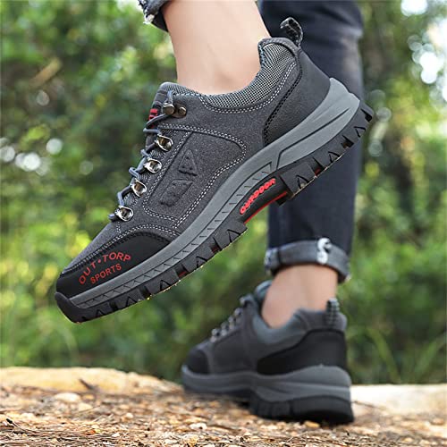 FASDNENDYS Fashion Four Seasons Men Hiking Shoes Flat Bottom Non Slip Lace Up Comfortable Men Sneaker Boots Grey