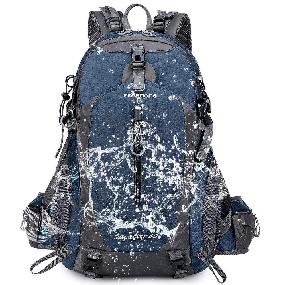 FENGDONG 50L Waterproof Lightweight Expandable Hiking,Camping,Travel Backpack with Shoes Compartment for Men Women Blue