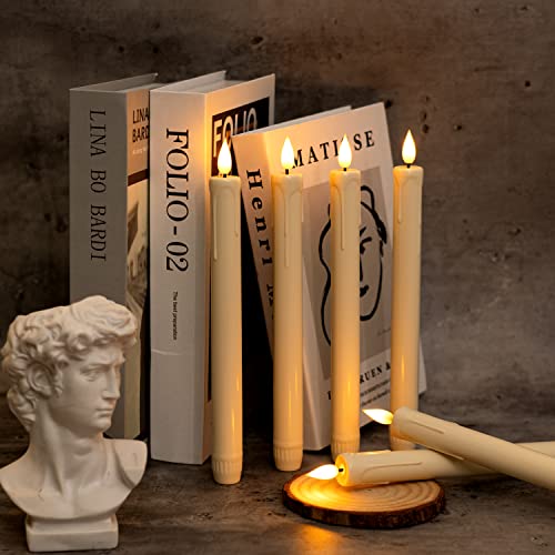 Homemory 6 Pcs Flameless Taper Candles with Remote, Timer, Dimmer, Ivory Battery Operated CandleSticks with Flickering Light, Plastic Led Window Candles, 9.6 Inches for Halloween Christmas Decoration