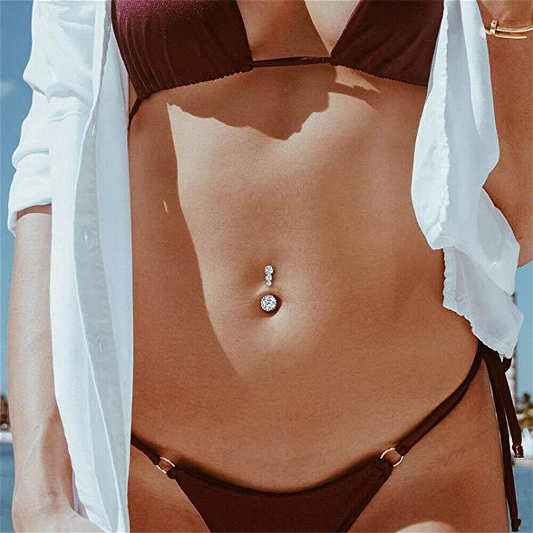 FENGGUO Surgical Steel Dangle Belly Button Rings, Clear Navel Rings Belly Rings Belly Piercing for Women Belly Piercing(Gold)