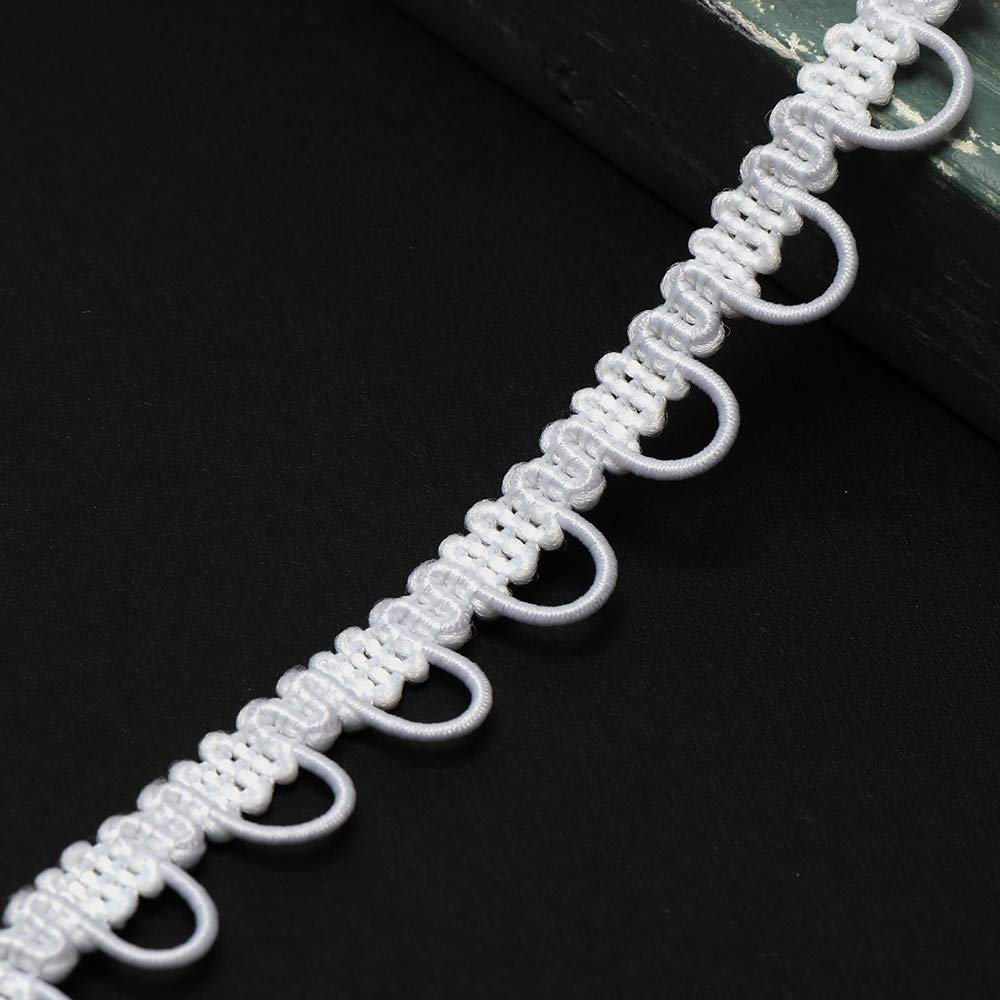 eJoyce 4-Yards Petite Braid Trim with Elastic Button Loop for Costume, Crafts and Sewing, TR-12155 (White)