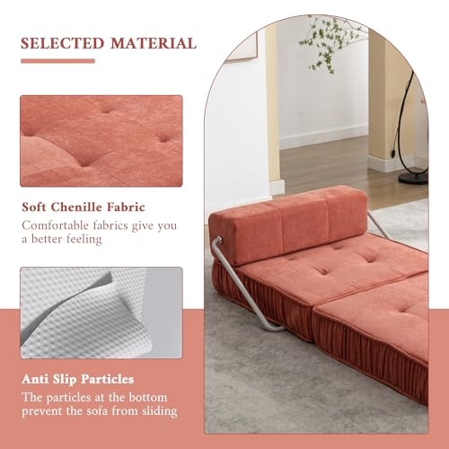 Lighluxstly Convertible Folding Sofa Bed-Sleeper Chair Futon with Pillow Memory Foam Foldable Mattress Twin Size Couch for Living Room Office Apartment,Orange