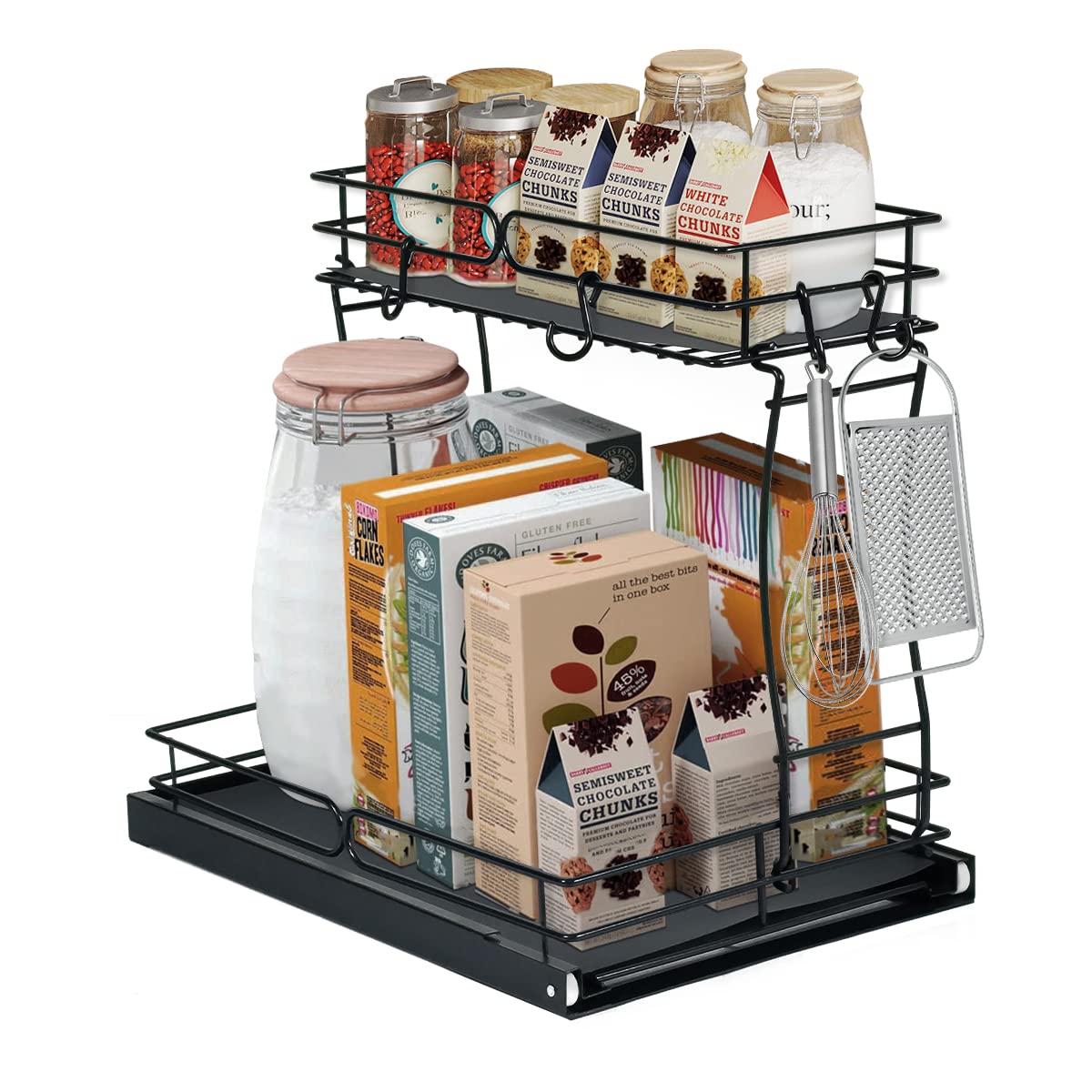 eHooyau Pull Out Cabinet Organizer 2 Tier Under Sink Slide Out Kitchen Cabinet Storage Shelf Metal Sliding Storage Basket Drawer for Kitchen Bathroom Pantry Cabinet,Least 13.6 Inch Cabinet Opening