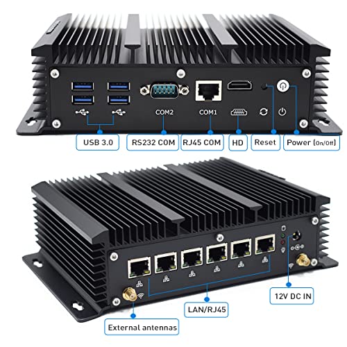 HISTTON Fanless PC, Firewall Appliance, Core i5-8265U DDR4 16GB RAM 512GB SSD 1TB HDD, 6 x 2.5GbE Ethernet for Network Gateway Router, Support AES-NI, OPNsense, Ubuntu, ClearOS, RJ45/DB9COM, WiFi