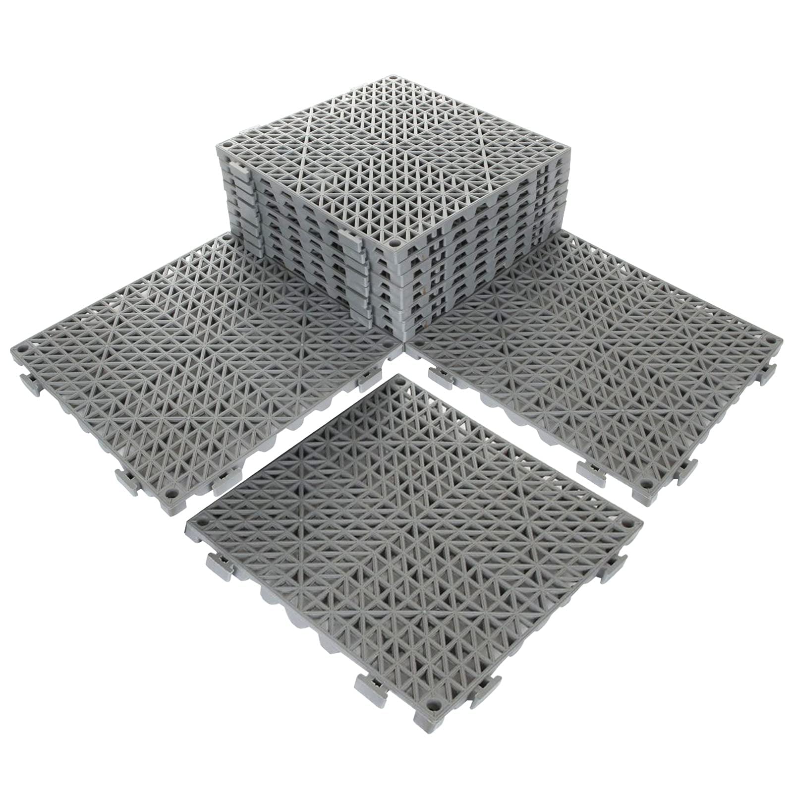 GLEEJON 12PCS Interlocking Soft PVC Flooring Tiles Mat, 12 x 12 Inch No-Slip Rubber Splicing Pool Patio Rugged Mats for Floor, Modular Interlocking Cushion Tiles Drainage Mats for Outdoor and Indoor