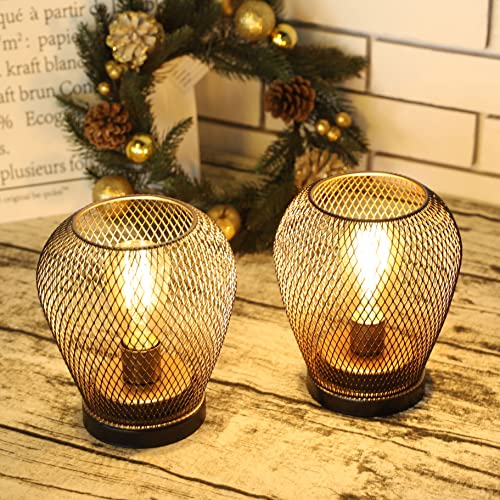 JHY DESIGN Set of 2 Metal Cage LED Lantern Battery Powered,Cordless Accent Light with LED Edsion Style Bulb.Great for Weddings,Parties,Patio,Events for Indoors Outdoors（Diamond Shape)