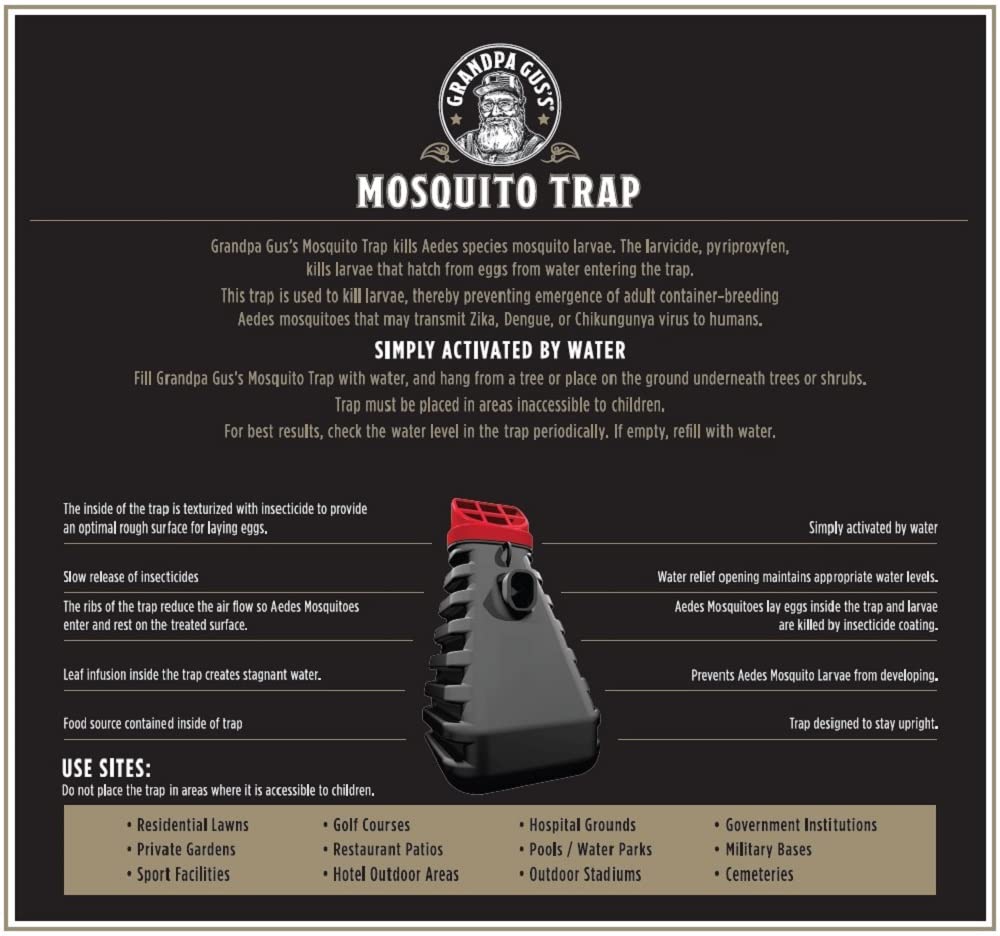 Grandpa Gus's Outdoor Mosquito Trap, Water-Activated Insecticide-Texturized Mosquito Larvae Killer, Protects up to 1500 sq ft (Pack of 2)