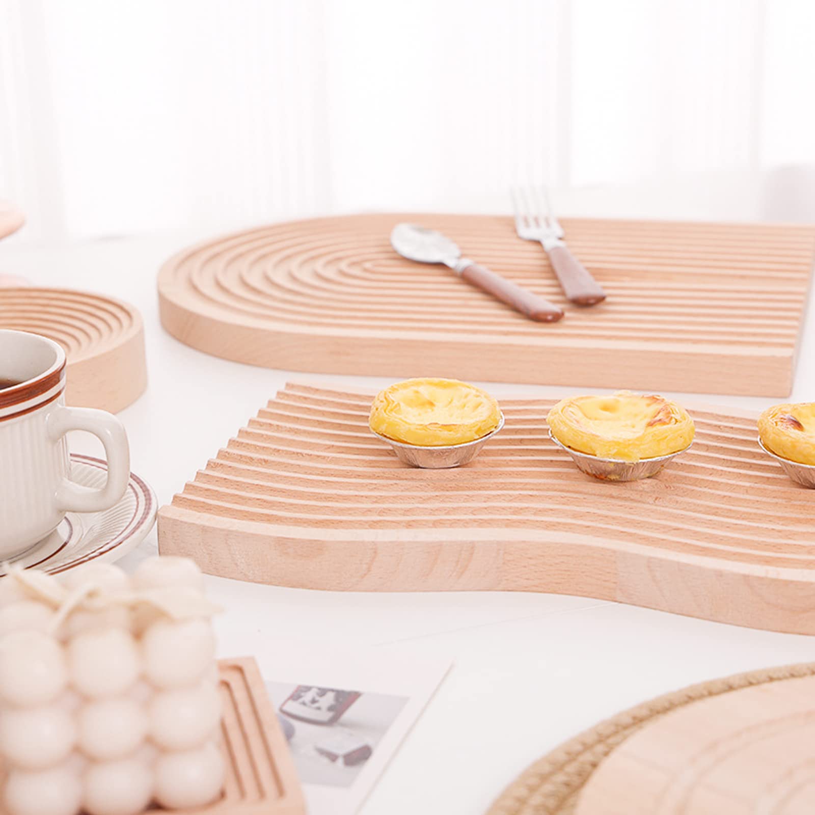 Enkrio Wood Serving Tray Decorative Tray Wood Trays Wooden Breakfast Tray Kitchen Serving Tray Wave Shape Cheese Board for Bread Meat Vegetables Wooden Tray for Home Bathroom Coffee Table Decor
