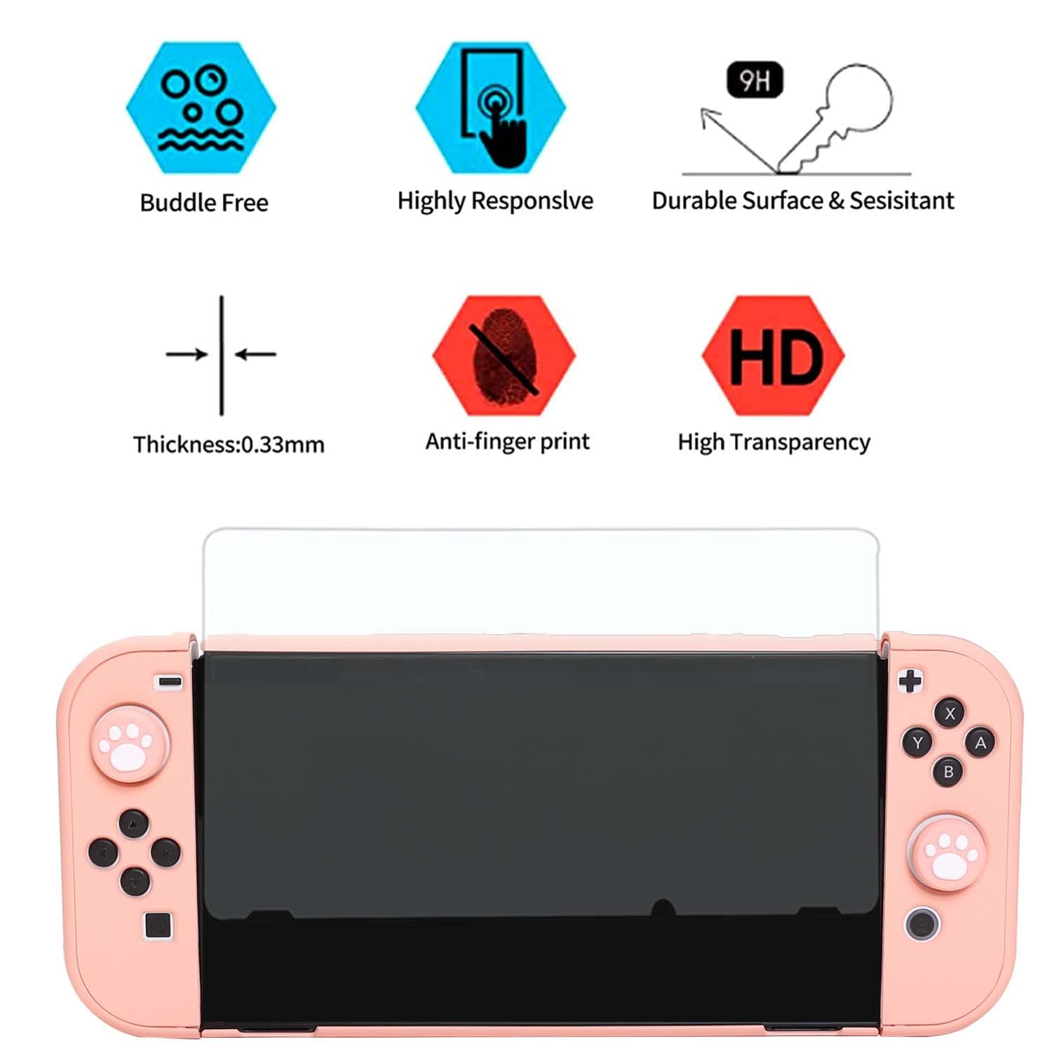 GUTIAL Dockable Case for Nintendo Switch OLED Model 2021 - Cute Protective Cover Case for Nintendo Switch OLED 7 Inch and Joy-Con Controller with Screen Protector and Thumb Grips - Pink