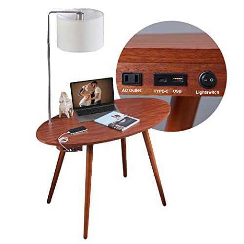 FENLO Future 39" Mid Century Desk for Home Office, Office Desk with USB Charging Station, Mid Century Modern Desk with Wireless Charging, USB, and USB-C Ports, Walnut