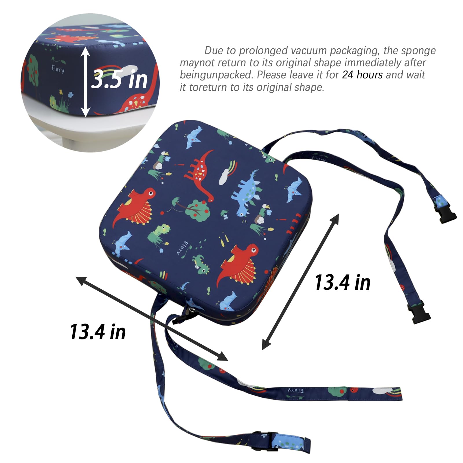 Eiury Toddler Booster Seat for Dining Table, Portable Kids Booster Seat with Safety Buckles Portable Increasing Booster Cushion with Non-Slip Bottom (Blue Dinosaur)