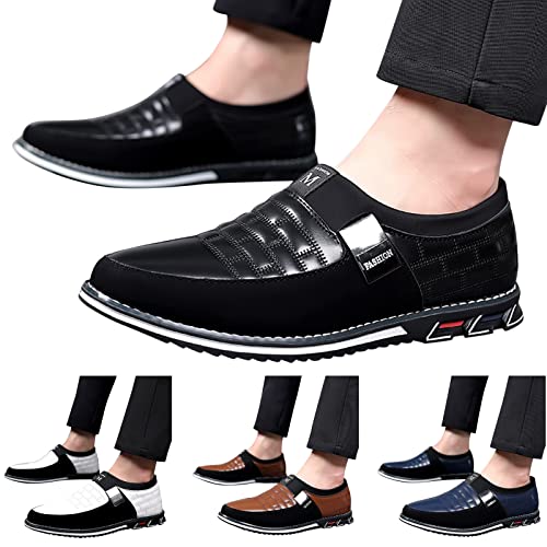 FASDNENDYS Fashion Style Men's Breathable Comfortable Business Slip On Work Leisure Solid Color Leather Shoes V11 Men Black