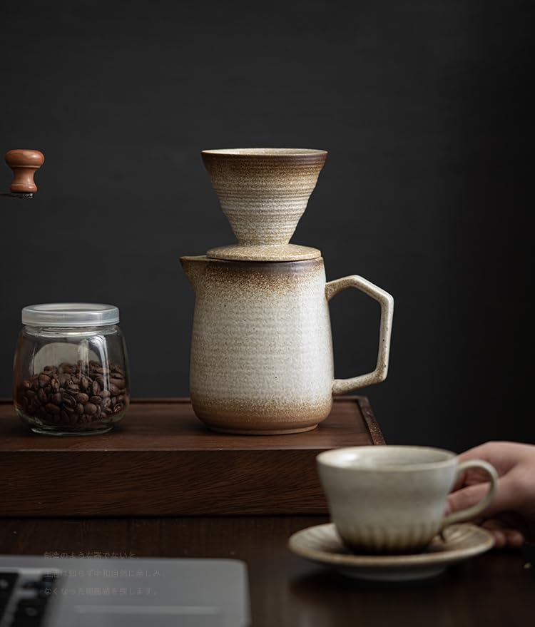 HYAXGM Pour Over Coffee Maker,Ceramic Coffee Maker With 100 pcs V60 Paper Filter,16oz/480ml Pour Over Coffee Dripper (Off White)