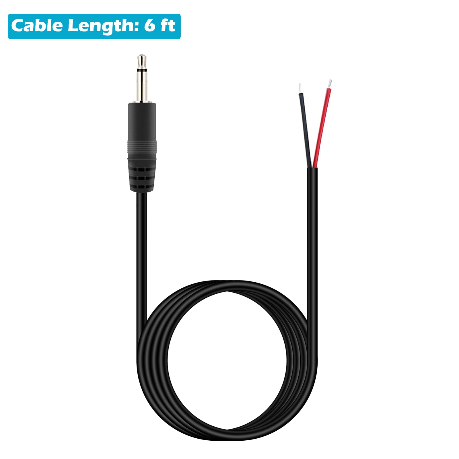 Fancasee 2 Pack 6 ft Replacement 3.5mm Male Plug to Bare Wire Open End TS 2 Pole Mono 1/8" 3.5mm Plug Jack Connector Audio Cable Repair
