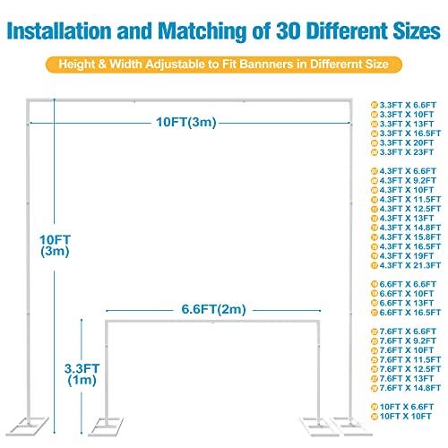 Fomcet 10FT x 10FT Backdrop Stand Heavy Duty with Base, White Portable Adjustable Pipe and Drape Backdrop Stand Kit, Square Metal Arch Party Frame for Wedding Birthday Parties Banquet Decorations