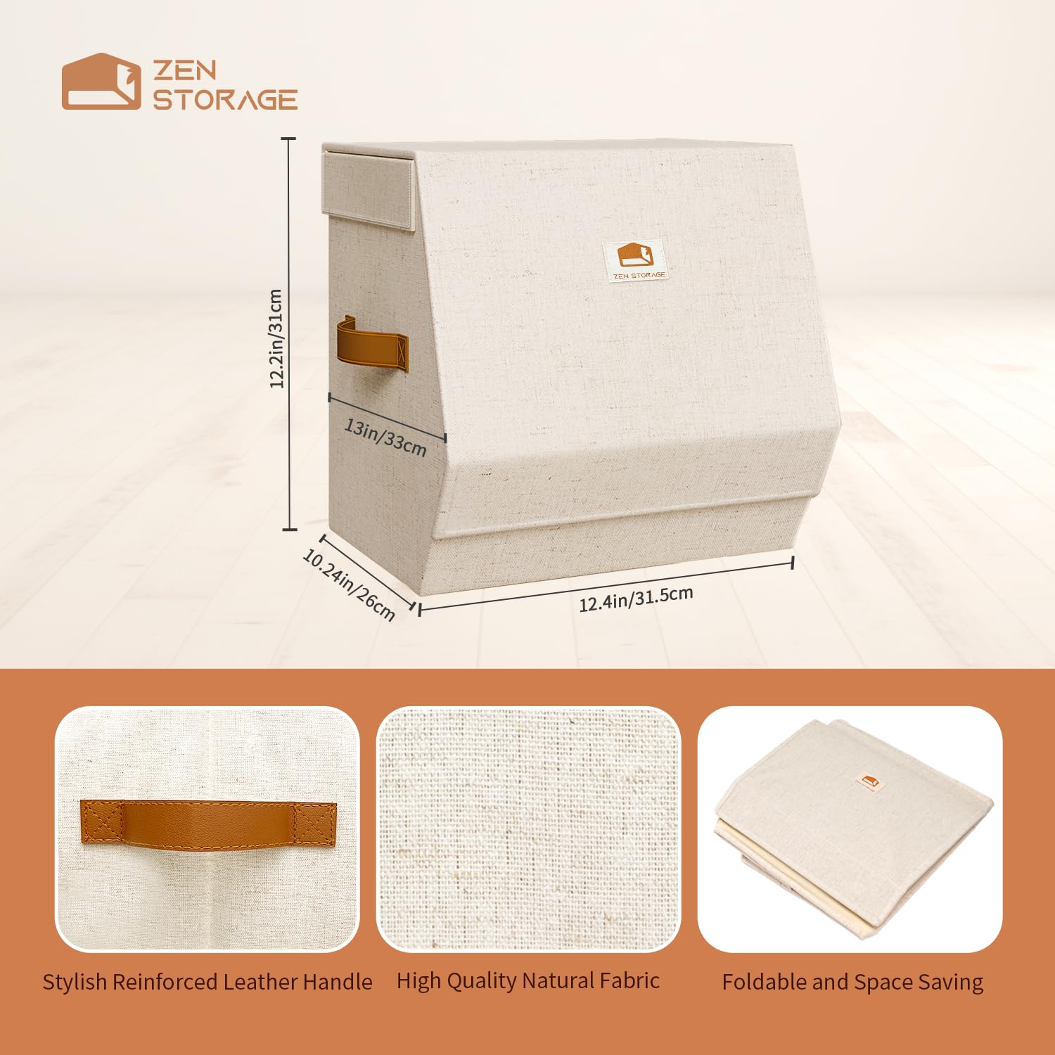 Linen Fabric Storage Bin with Magnetic Closures, Kid Toy Organizer and Storage with Removable Divider, Foldable Storage Bin for Clothes, Towels,Toys, Snacks, Gaming Accessories, Beige, 2Pack