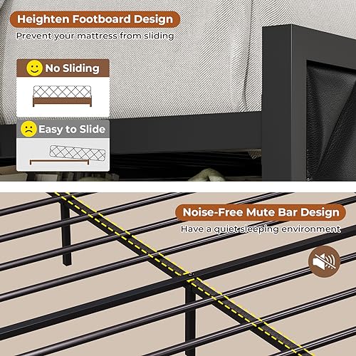 DICTAC King Size Bed Frame with Storage Headboard and Led Lights,Metal Platform Bed Frame King Size with Headboard and Charging Station,Rustic Brown