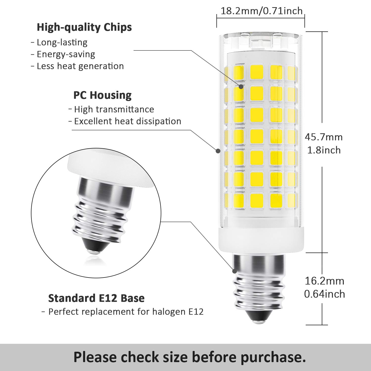 DiCUNO Dimmable E12 LED Bulb 4W (40W Halogen Equivalent), 430LM Daylight White 5000K Ceramic 120V Candelabra Base Light Bulb for Ceiling Fan, Chandelier, Home Lighting (6-Pack)