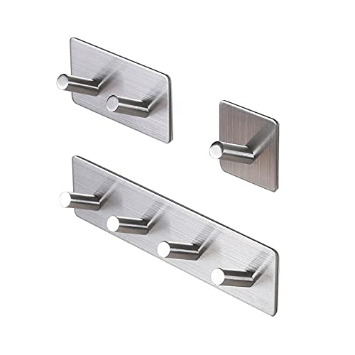 GOOFFY Door Metal Hooks for Hanging Self Adhesive Wall Door Back Hooks Heavy Duty Stainless Steel Clothes Hanger Bathroom Kitchen Towel Hook Hanger