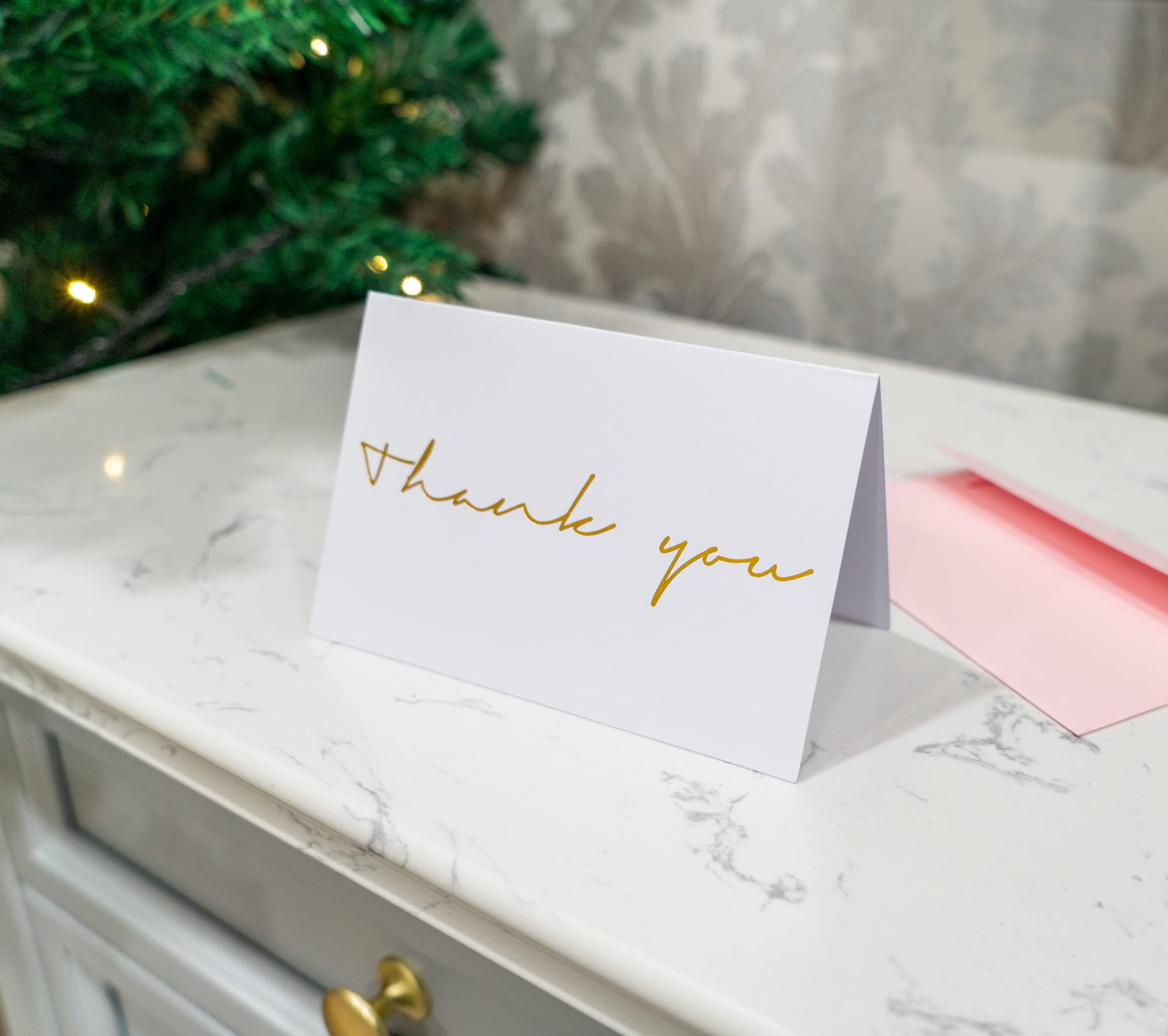Gooji 4x6 Gold Foil Thank You Cards with Matching Peel-and-Seal Pink Envelopes (20-Pack)