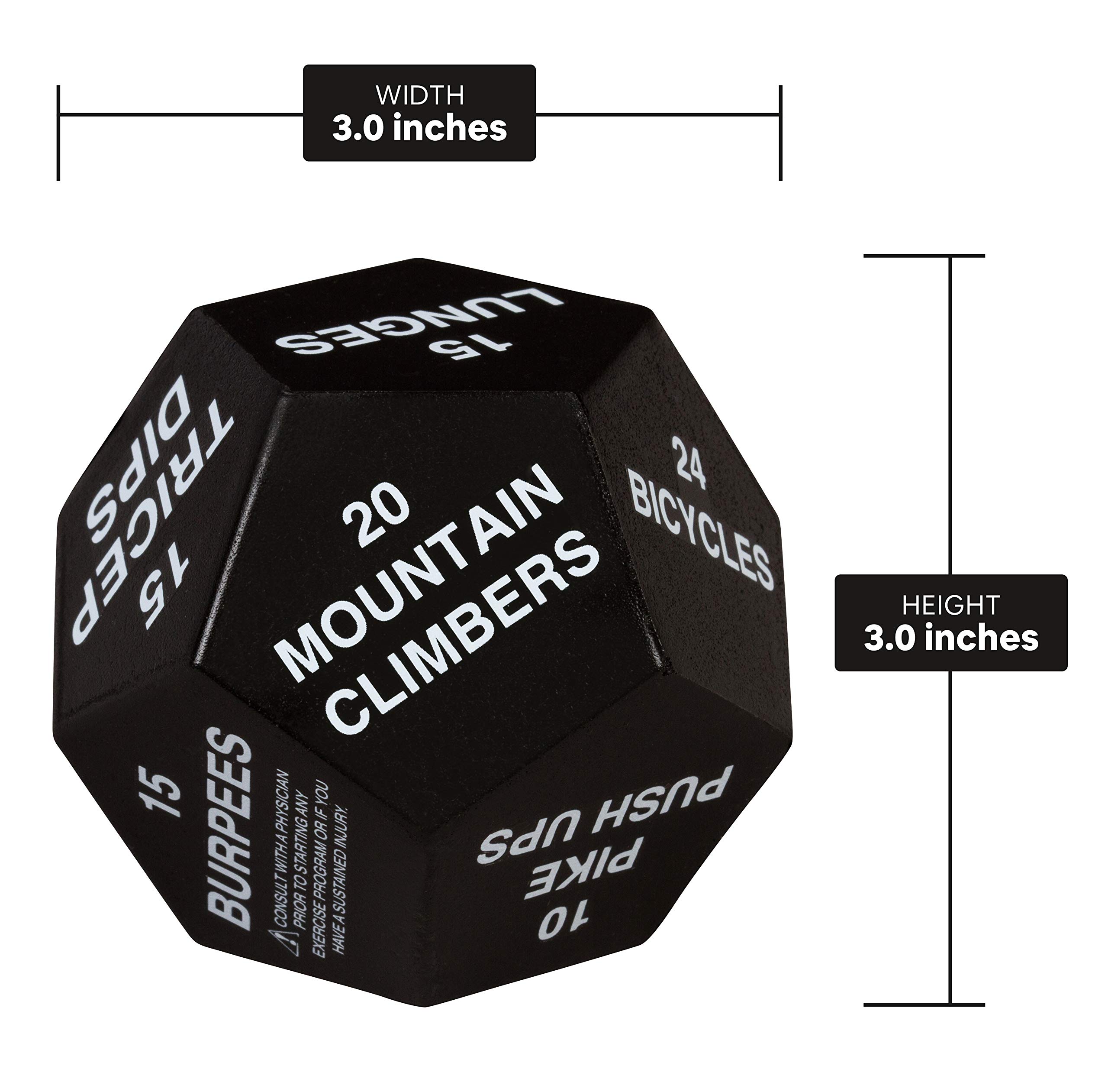 Exercise Dice Cube for Fitness, Gym Workouts, WOD, Home Bodyweight HIIT, and Adult Sports Training - 3 Inches in Diameter - 12 Sided (White (Intermediate))