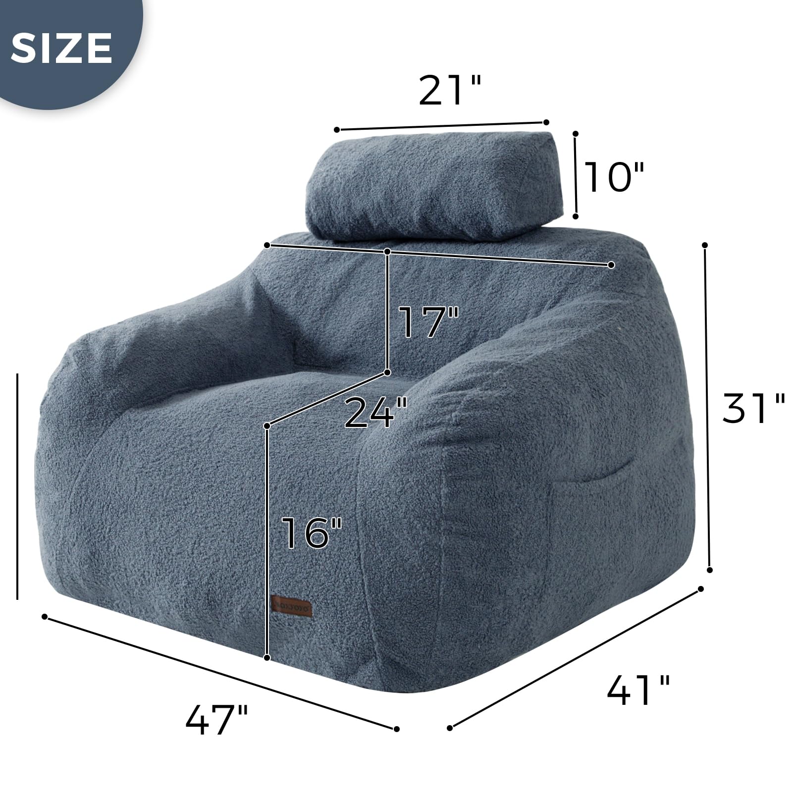 MAXYOYO Giant Bean Bag Chair with Pillow, Boucle Bean Bag Sofa for Adults,Large Upholstered Bean Bag Couch Lazy Sofa with Filler for Reading, Gaming