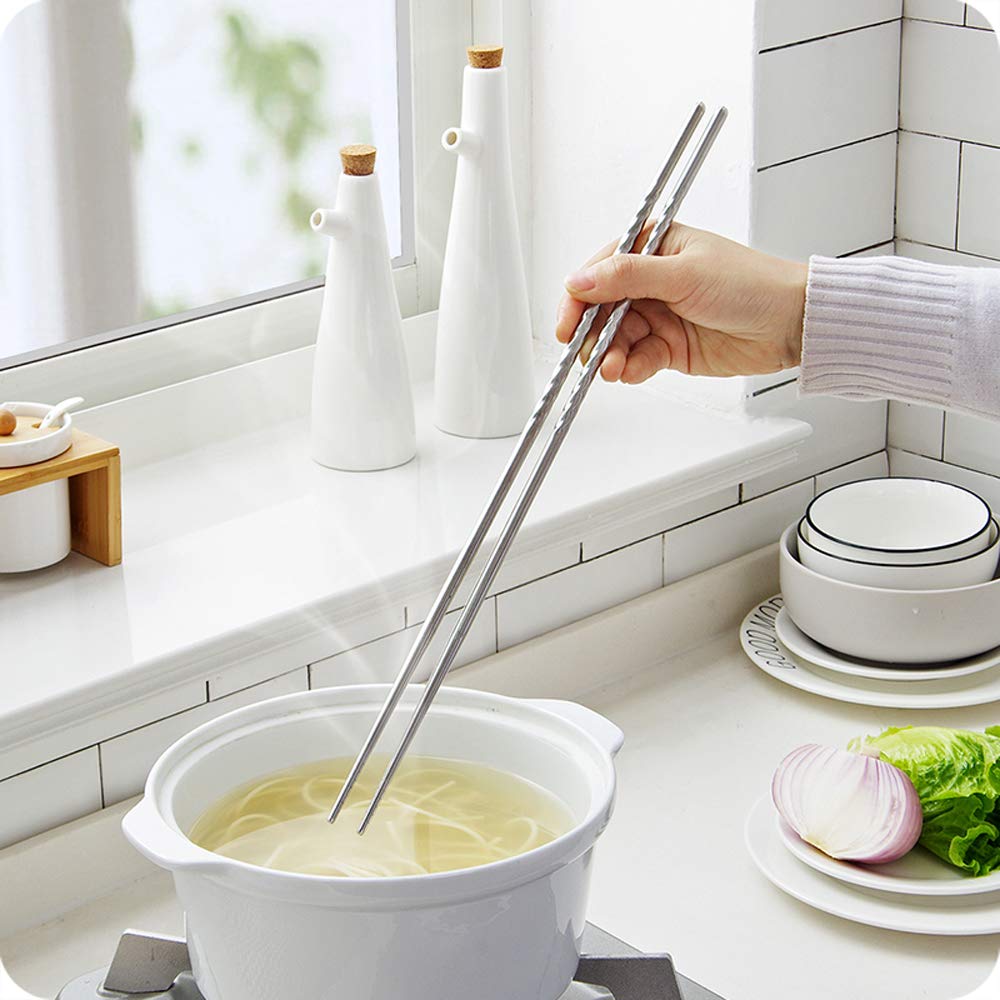 Extra Long Chopsticks for Cooking,Frying,Noodle, 15" inch Stainless Steel Non-Slip Spiral Chopsticks Tableware Dinnerware (2)