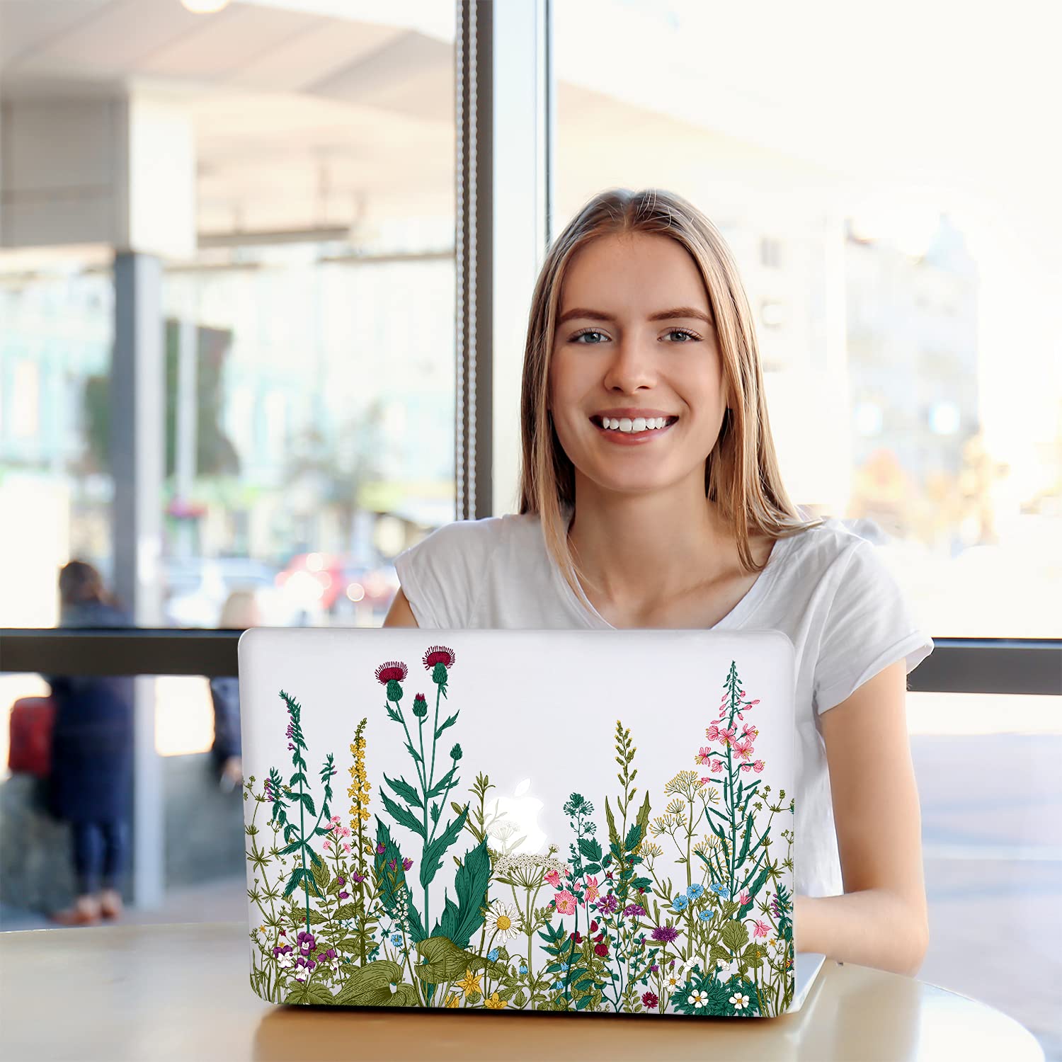 EkuaBot Floral Flower MacBook Air 13 inch Case & Keyboard Cover (A2681 M2 Chip, Newest Version 2022 Release), Matt Clear Rubber Coated Soft Touch Hard Case Only Compatible MacBook Air 13.6 in