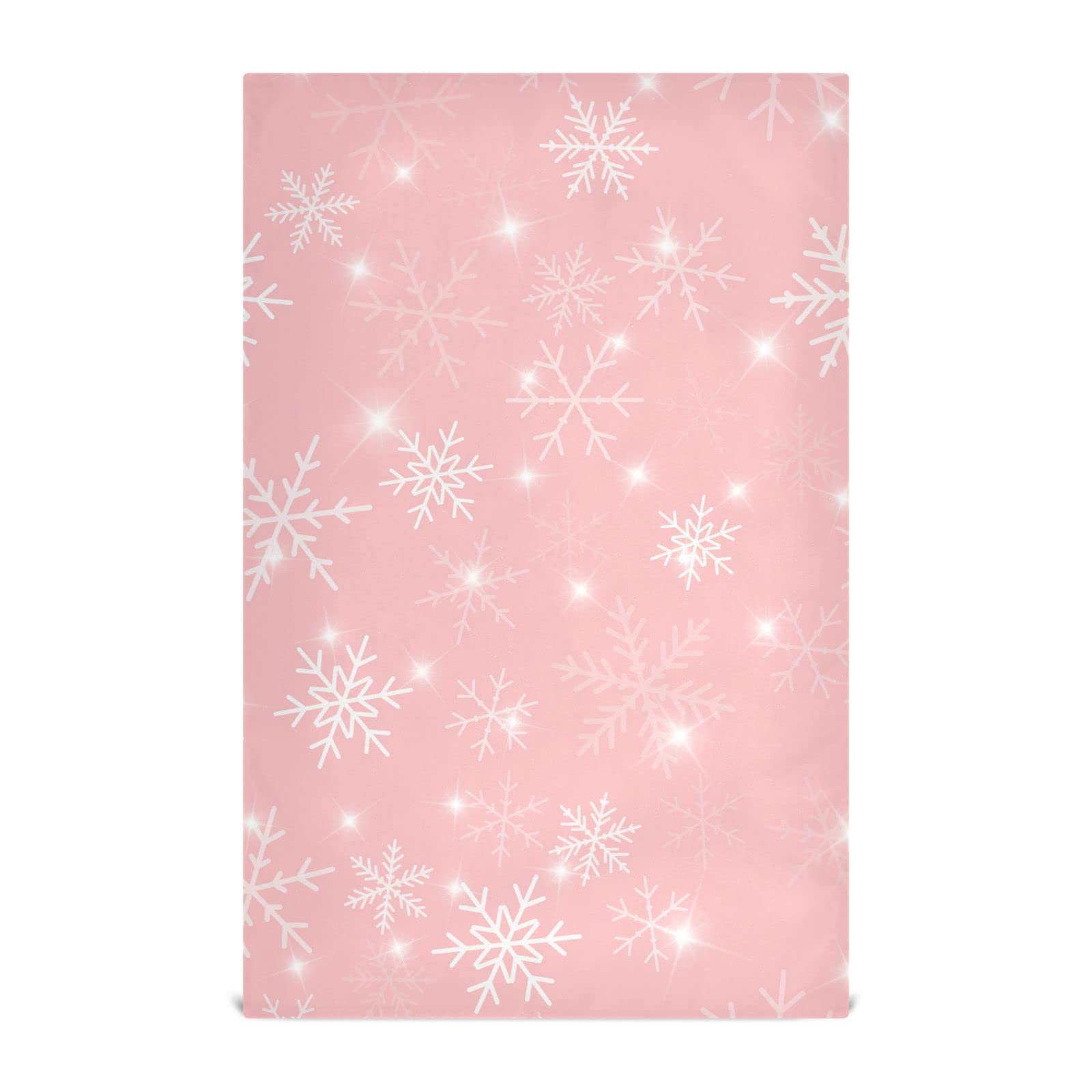 Exnundod Pink Kitchen Dish Towels Christmas Snowflakes Set of 4, Kitchen Towels Winter Themed Dish Cloth Reusable Cleaning Dishcloth Drying Wiping Decorative 18x28inch