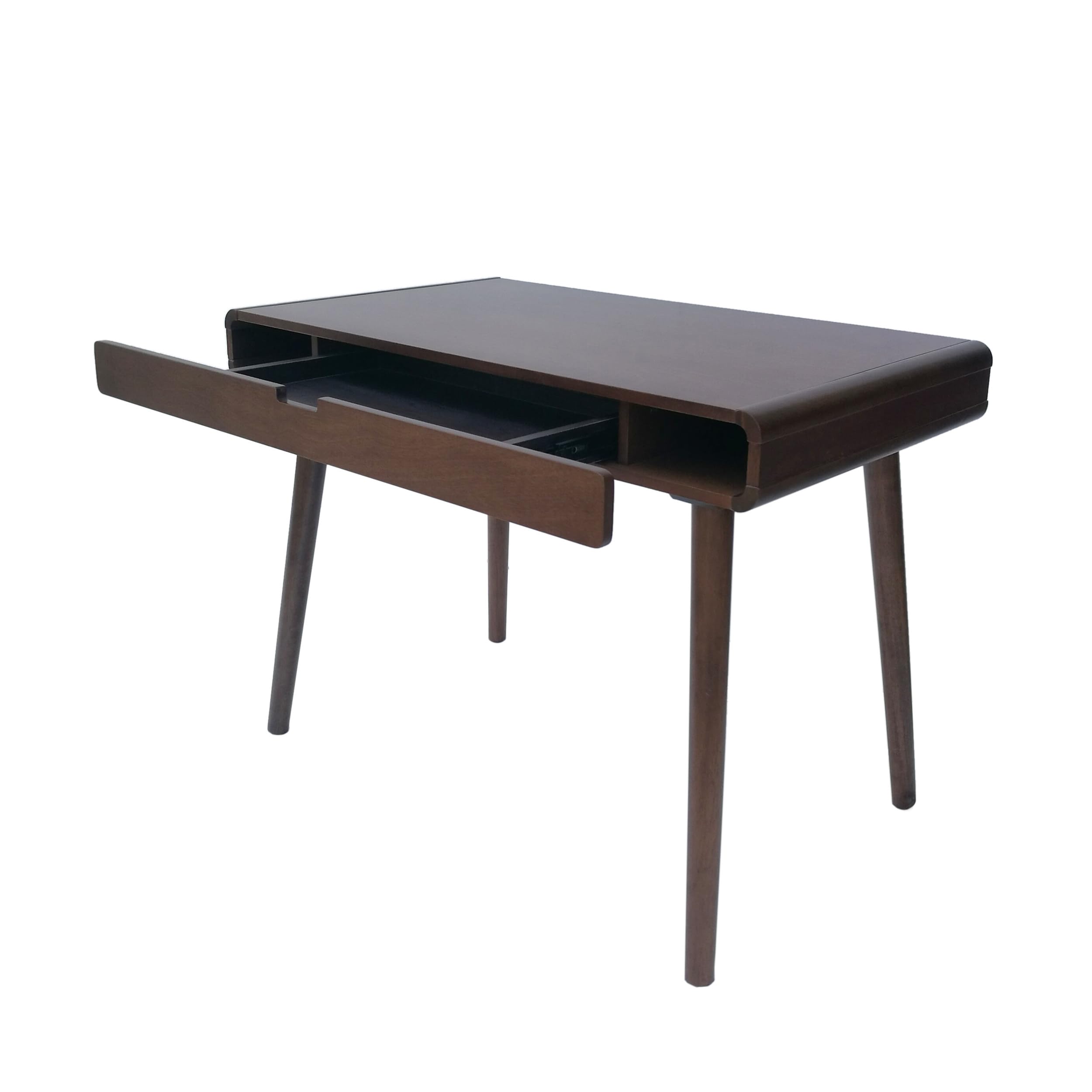 HyorecyTech Home Office Vintage Desk with rubberwood Legs, Solid Wood Writing Desk with Large Drawer, Mid Century Solid Wood Computer Desk for Home Office, Reading Room (Wood Desk- Brown)