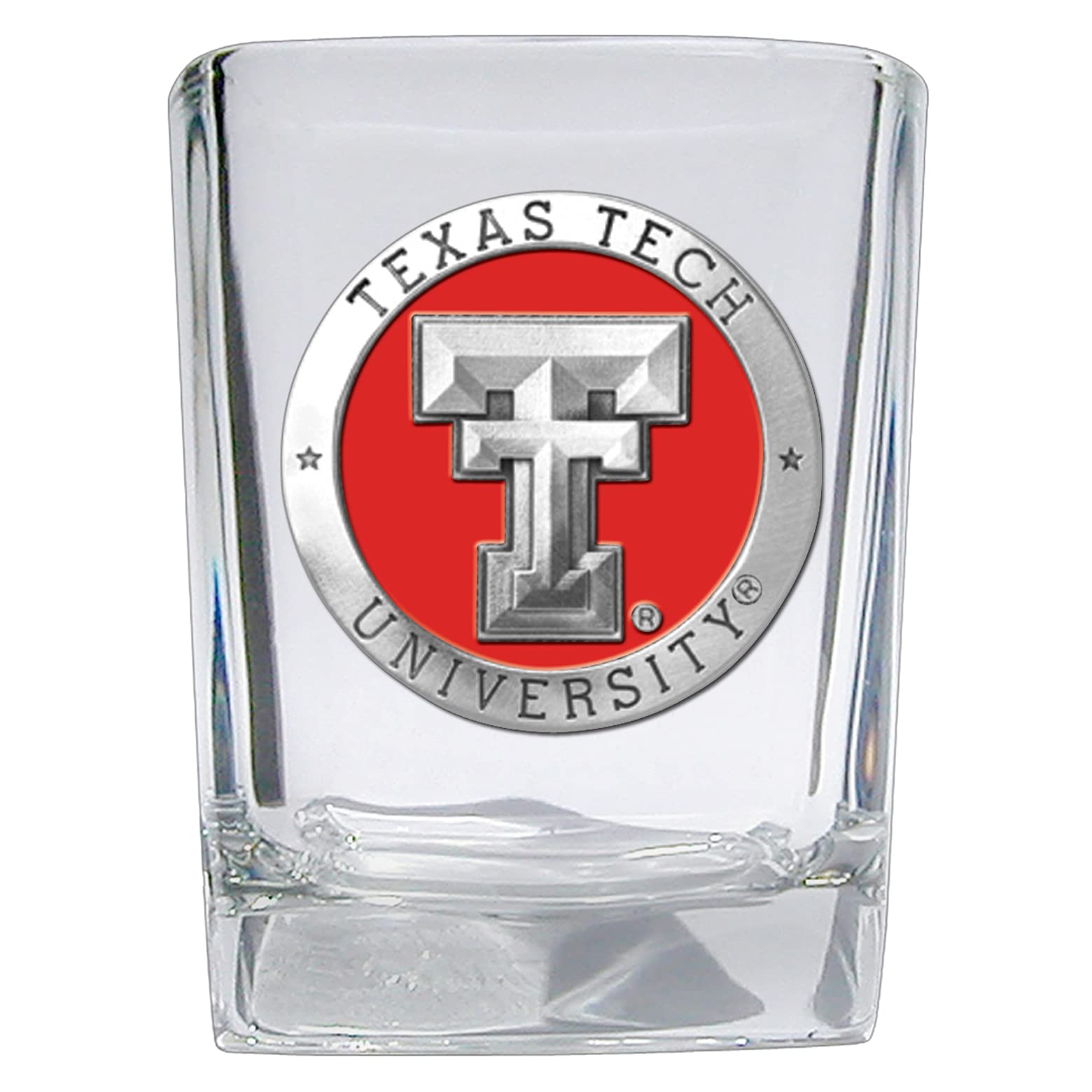 Heritage Pewter Texas Tech Square Shot Glass | Hand-Sculpted 1.5 Ounce Shot Glass | Intricately Crafted Metal Pewter Alma Mater Inlay