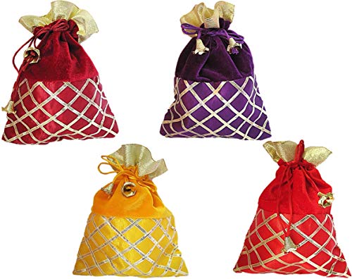 Festival & Wedding Gifting Multicolour Satin Criss-Cross Shagun Gift Pouch/Potli (pack of 12) By Indian Collectible