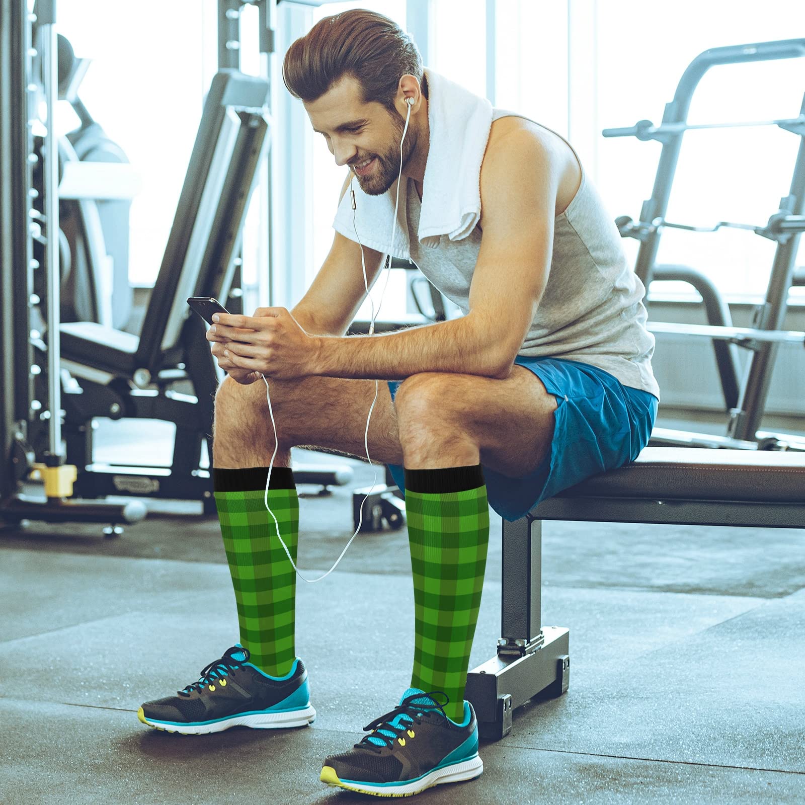 Green Plaid (1) Compression Socks for Women & Men Circulation-Best for Running,Nurse,Travel,Cycling