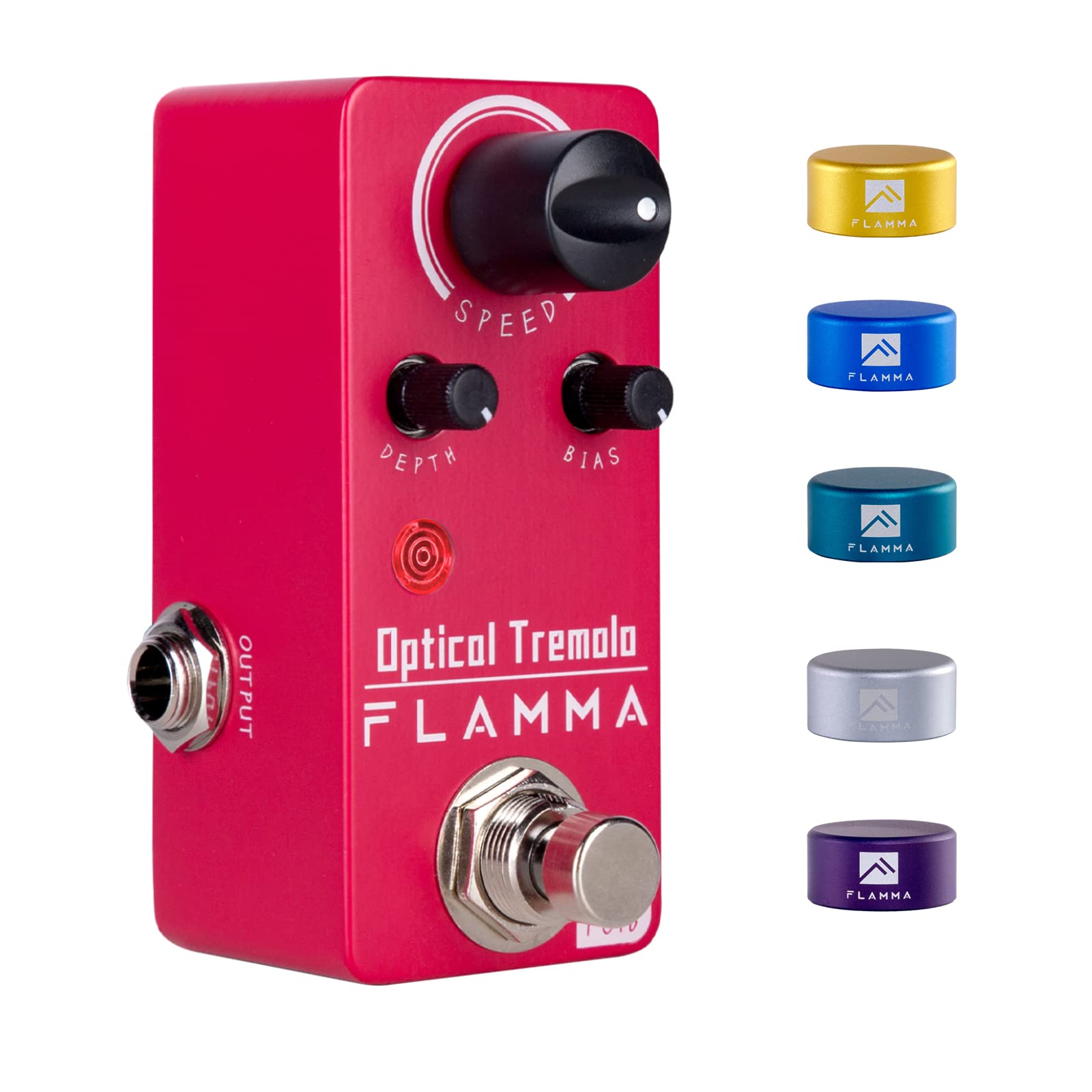 FLAMMA FC16 Optical Tremolo Pedal with Guitar Pedal Footswitch Toppers 5 Pcs One-Step Installation
