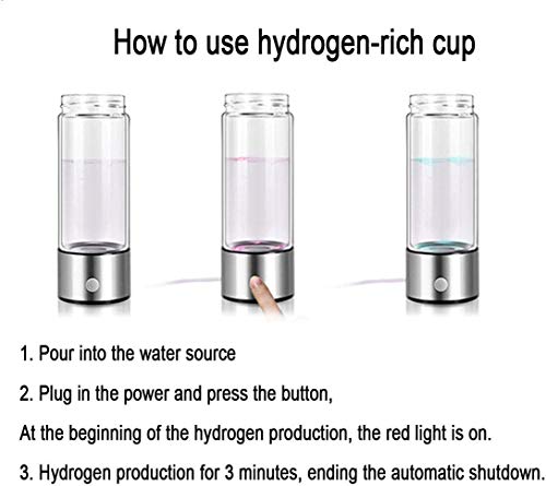 Hydrogen Rich Health Cup Alkaline Ionizer Generator USB Rechargeable Electrolysis Generator Ionization Bottle Weak Alkaline Cup Anti-Oxidation and Anti-Aging Glass Health Cup