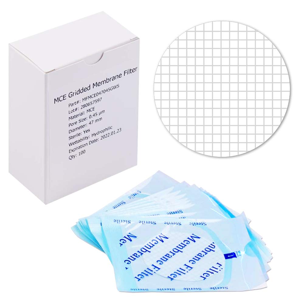 MCE Membrane Filter,Mixed Cellulose Esters Membrane Disc Filters,Sterile,Black Gridded,Hydrophilic,Diameter 47mm,Pore Size 0.45um,Individually Packed(Pack of 100)