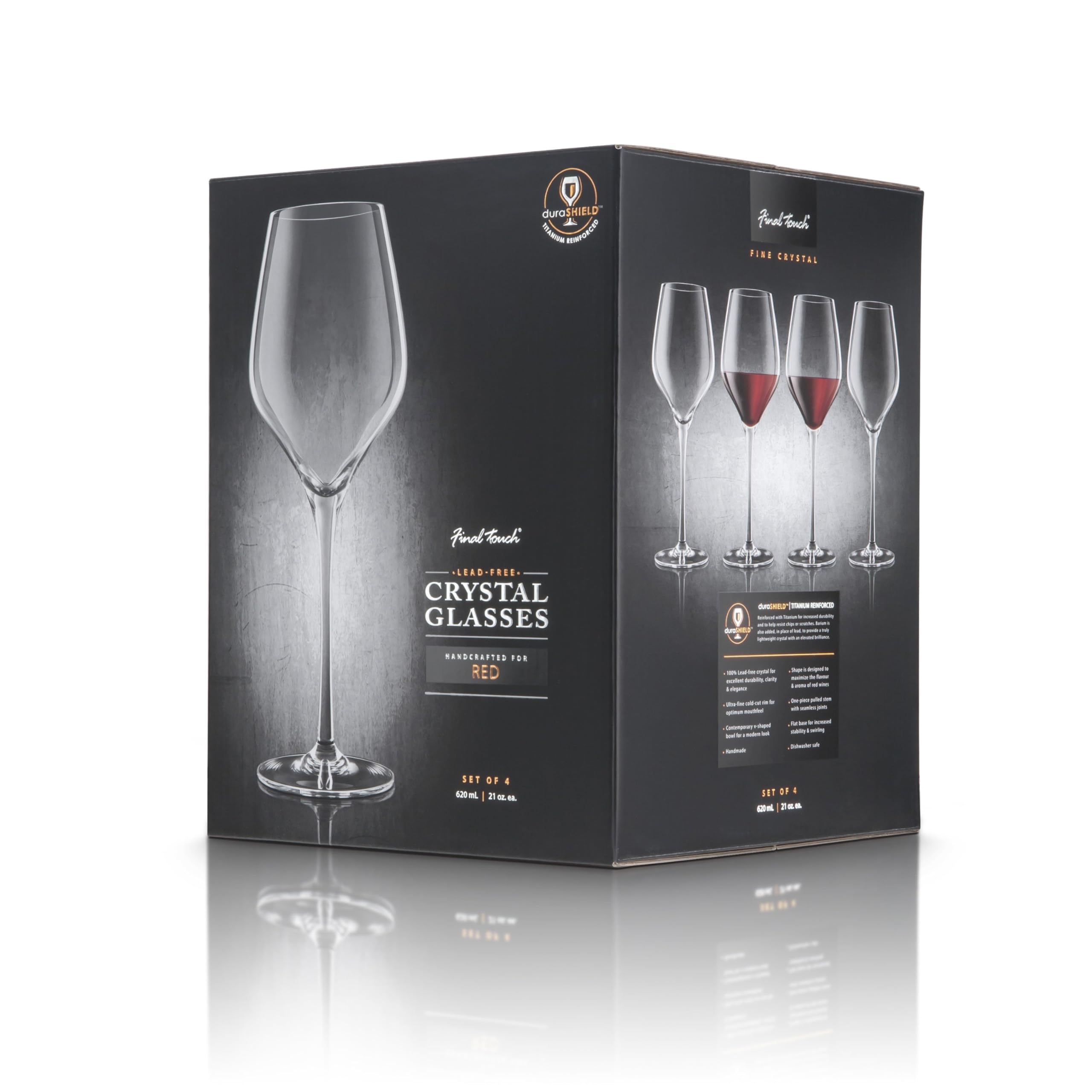 Final Touch Red Wine Glasses - Set of 4 Lead-Free Crystal - DuraShield Titanium Reinforced โ Handcrafted (LFG1114)