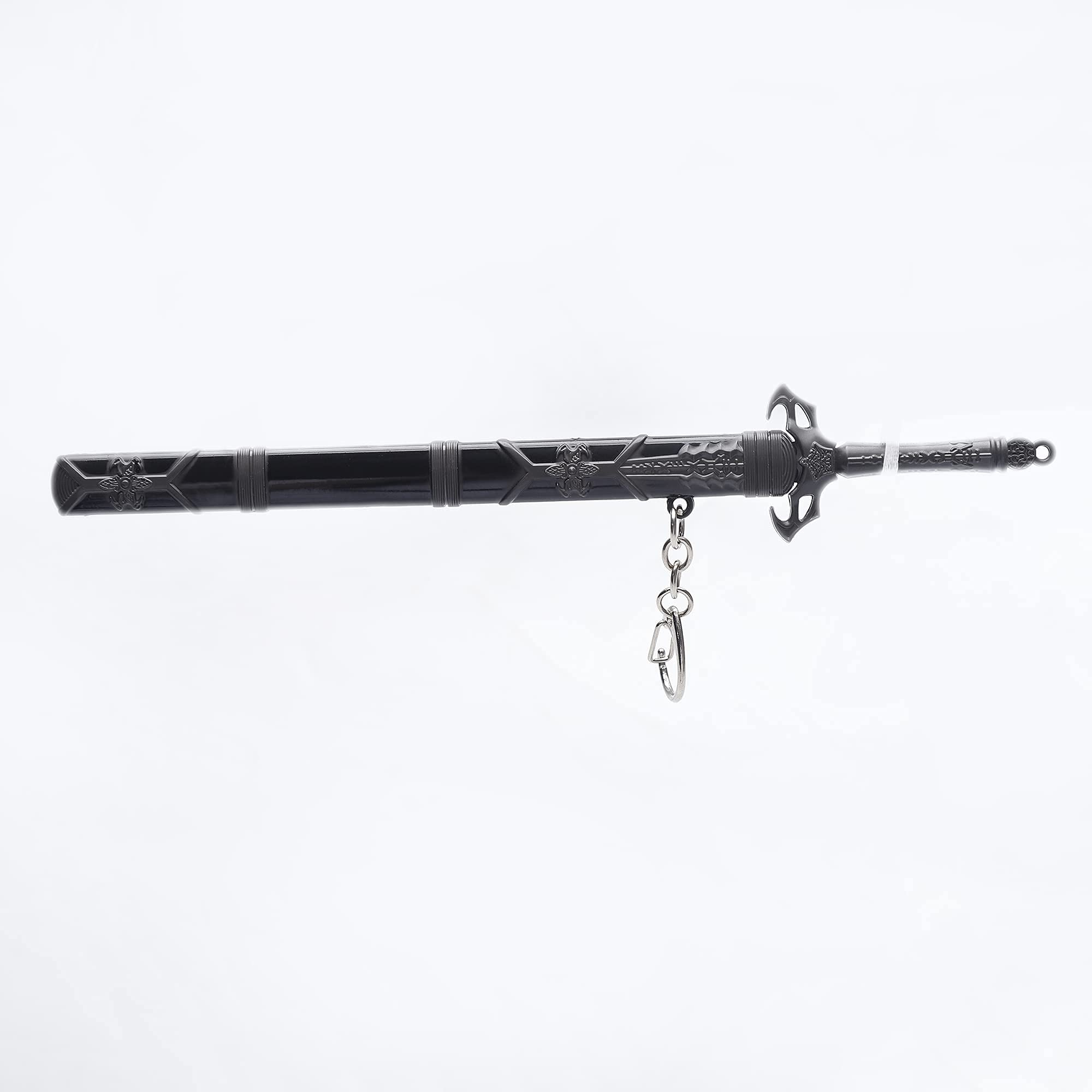FFYGYZ Chinese Ancient JIAN Sword Keychain Key Ring Chains Chinese Style Weapon Metal Model Key Chain Sword Shaped Letter Parcel Opener Gift Action Figure Arts Free Sword Stand(Black&Gray)
