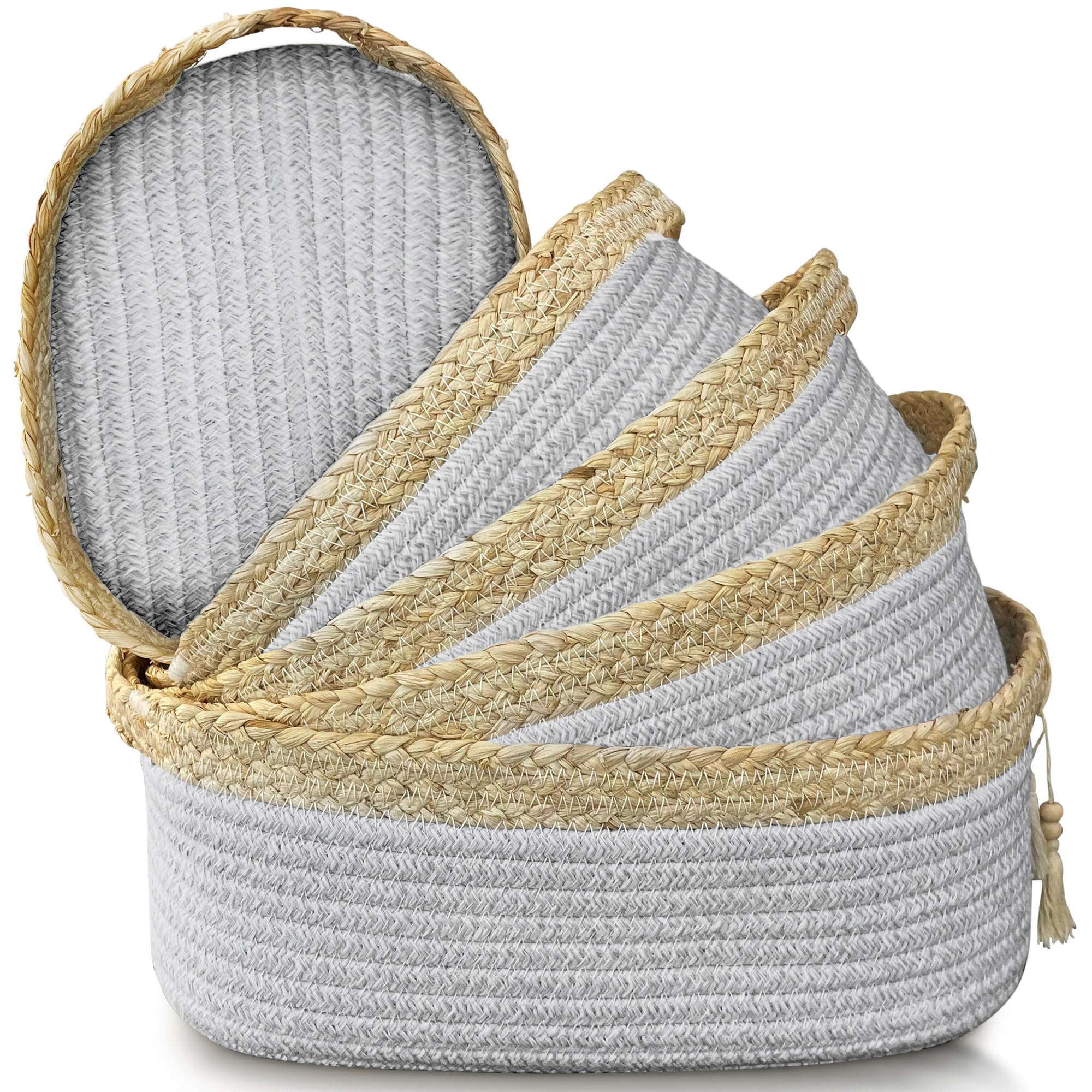 Haus of Solace Baskets for Organizing - Storage Basket Set for Nursery, Baby Room, Bathroom, Bedroom - Kitchen Organization and Storage Bins, Woven Baskets for Organizing - 5-Piece, Grey