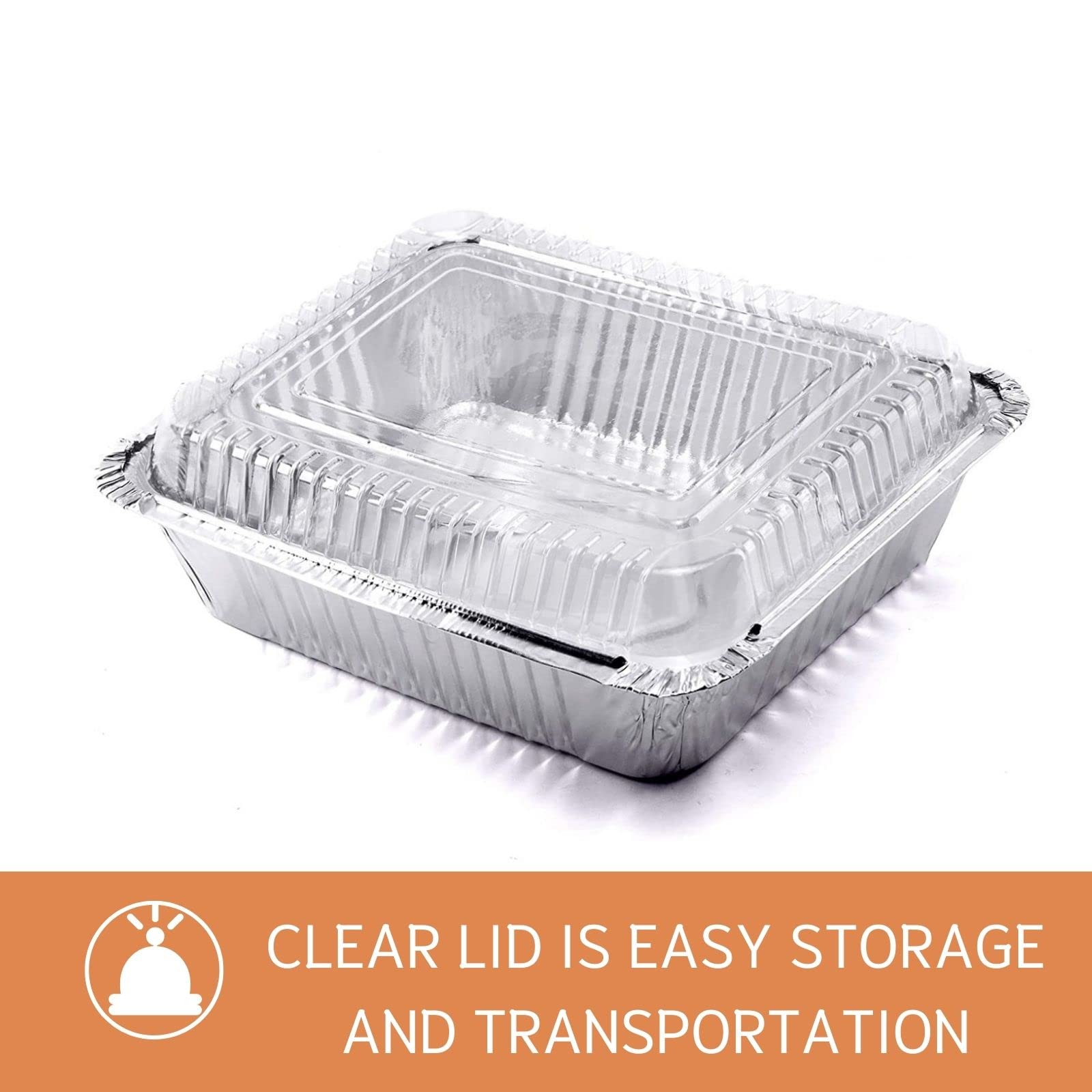 Findful Square Aluminum Baking Pans with Clear Plastic Lids (35-Pack, 8x8β) - Disposable Takeout Pans - Foil Food Containers for Cooking, Heating, Storing, Prepping Food - Eco-Friendly & Recyclable