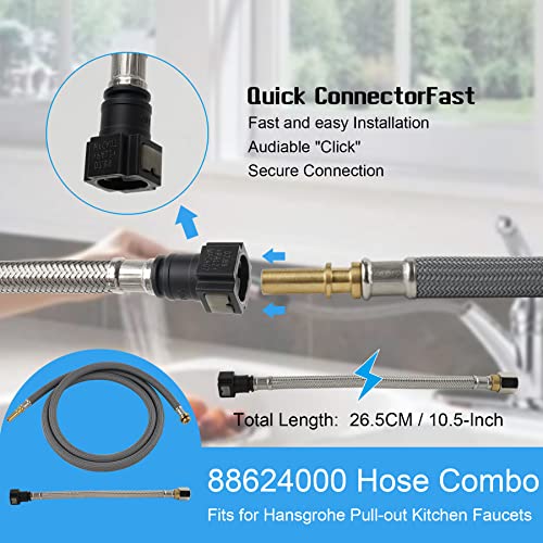 Hygie Rinse 88624000 Replacement Pull-out Faucet Hose Compatible with Hansgrohe Kitchen Faucets Standard Non-Select Single Hole, with 14.1oz/0.88lb Weight Ball, Kitchen Faucet Spray Hose 59 +10.5 Inch