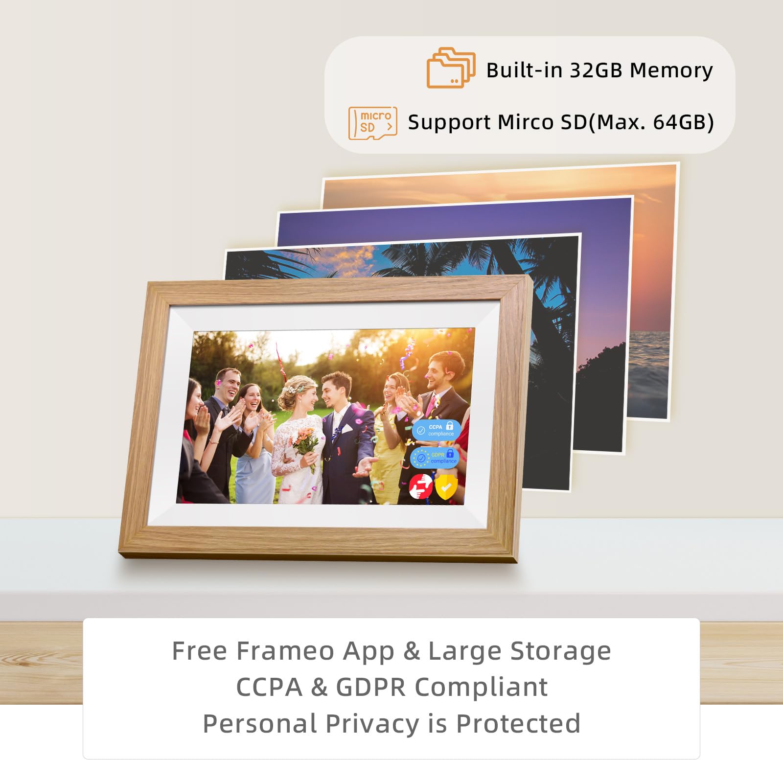 Eptusmey WiFi Digital Picture Frame with 32G Storage, 11.5" Digital Photo Frame with Load from Phone Capability, Share Photo via Frameo APP, Video Display, Gift for Mom, Log Color