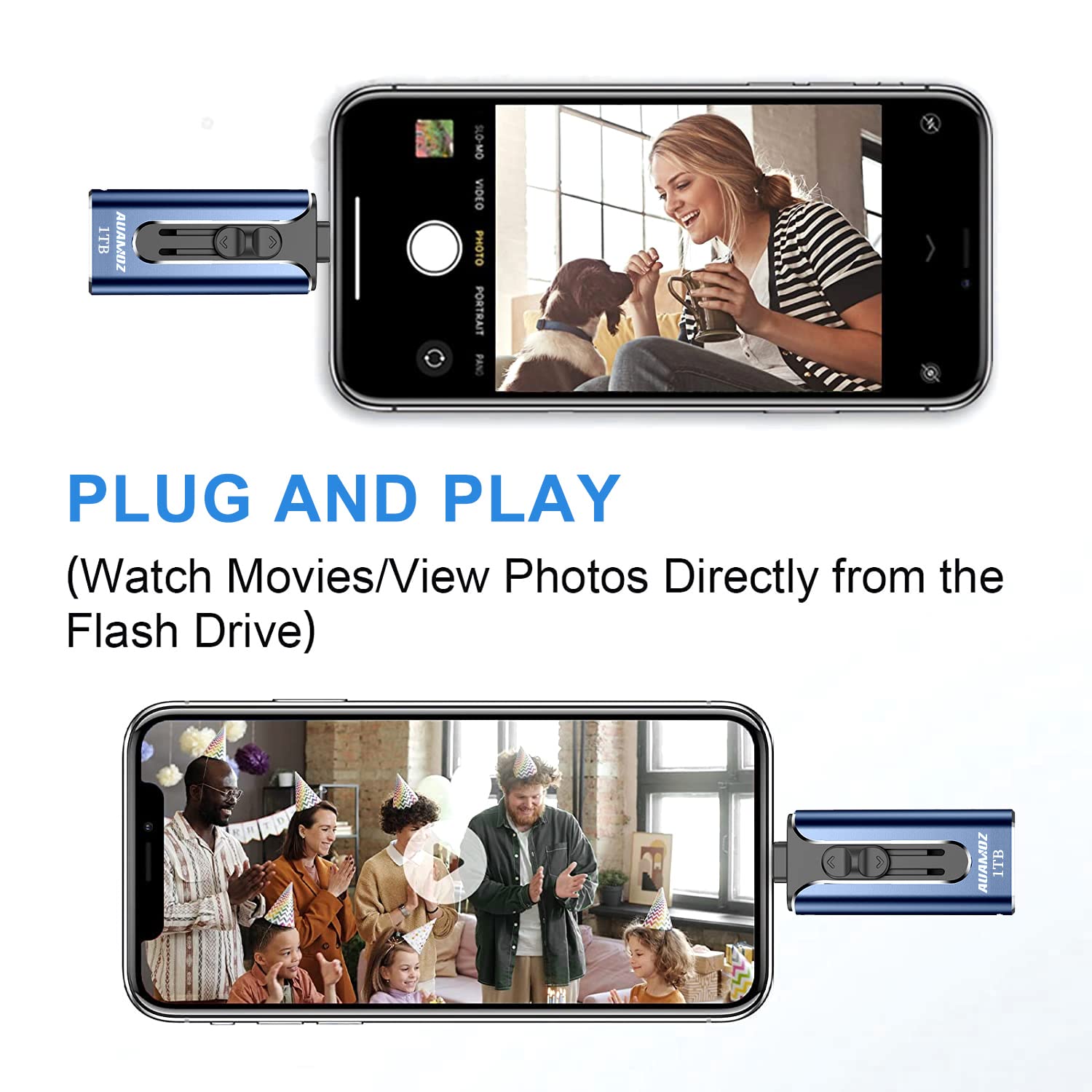Flash Drive for iPhone 1TB, AUAMOZ USB iOS Memory Stick Photo Stick External Storage Thumb Drive for iPhone iPad Android Computer (Light Blue)