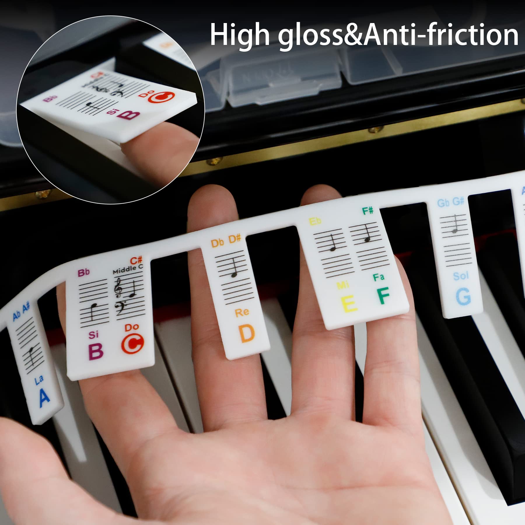 HAUTOCO Piano Keyboard Notes Guide for Beginner Reusable Silicone 88-Key Full Size Removable Piano Keyboard Note Labels, No Need Stickers, 88 Key Rainbow Colors with Box