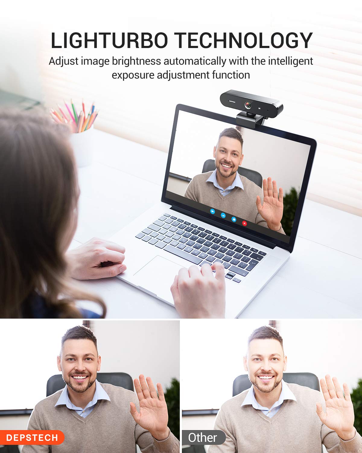 DEPSTECH Webcam with Microphone for Desktop, 2K QHD USB Web Cam with Auto Light Correction, Desktop Computer Camera Streaming Camera for Video Conferencing, Teaching, Streaming, and Gaming