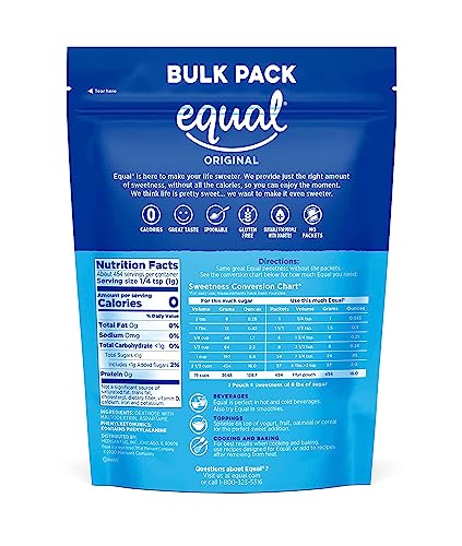 EQUAL 0 Calorie Sweetener, Granulated Sweetener, Sugar Substitute, Zero Calorie Sugar Alternative, Sugar Alternative, 1 Pound Bulk Bag (Pack of 6)