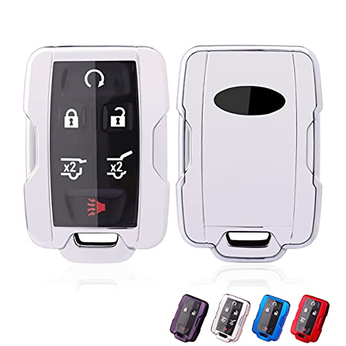 for GMC Key Fob Cover Protector Shell Key Holder Fit for Chevrolet Colorado Silverado LT GMC Sierra Canyon Yukon Cadillac (Silver)