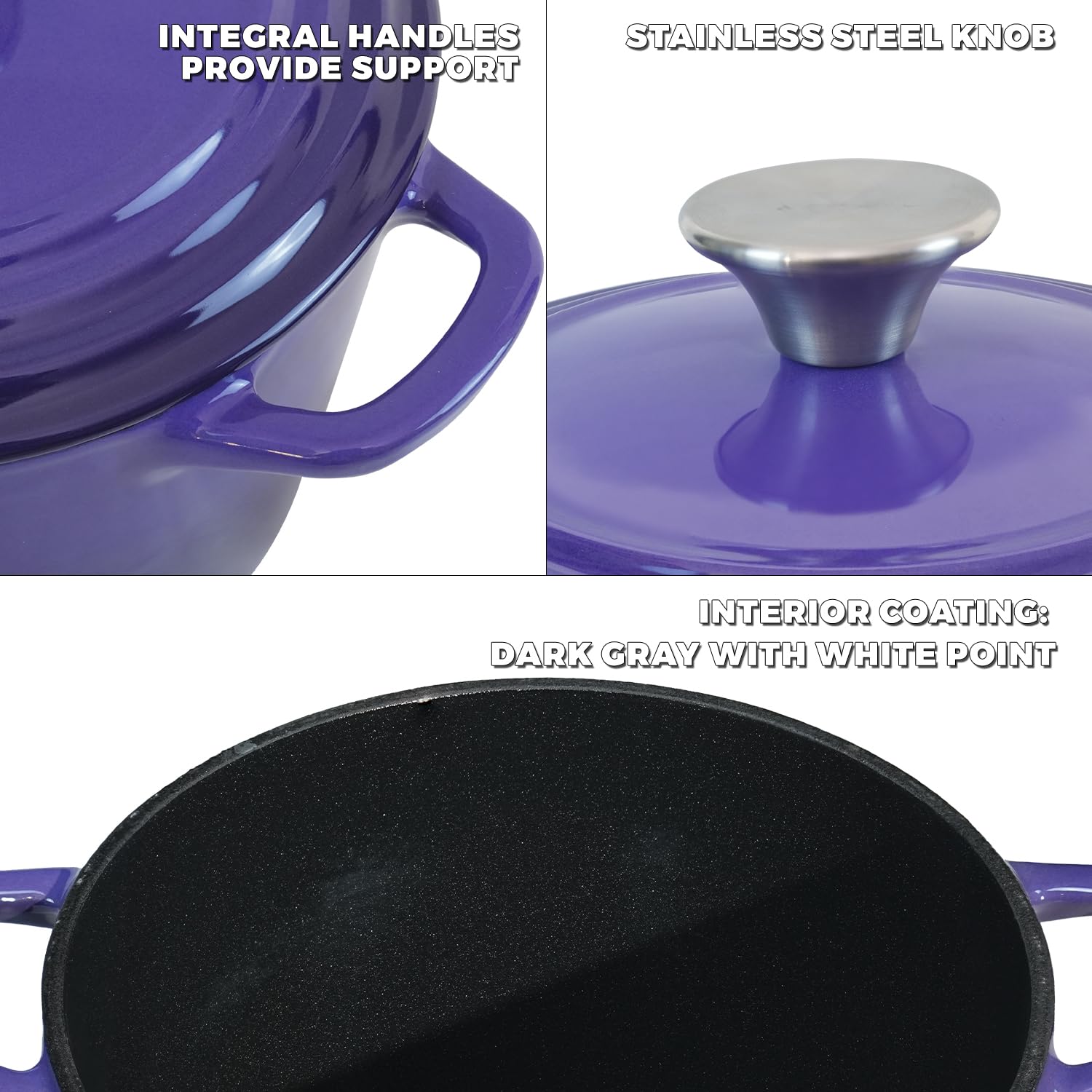 Flavehc Dutch Oven Pot with Lid 1.8 qt Cast Iron Dutch Oven for Bread Baking Purple Enameled Cast Iron Rice Pot with Handels