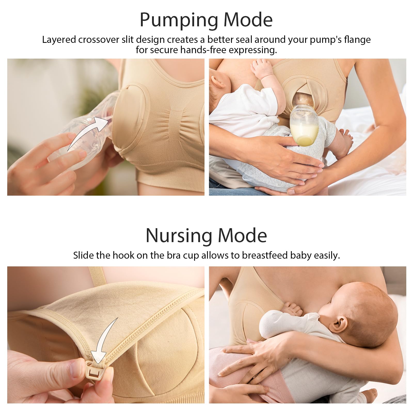 haakaa Hands Free Pumping Bra Nursing Bras for Breastfeeding-2 in 1 No Underwire Pumping and Nursing Bra, Suitable for All Breastfeeding Pumps (Black, Large)