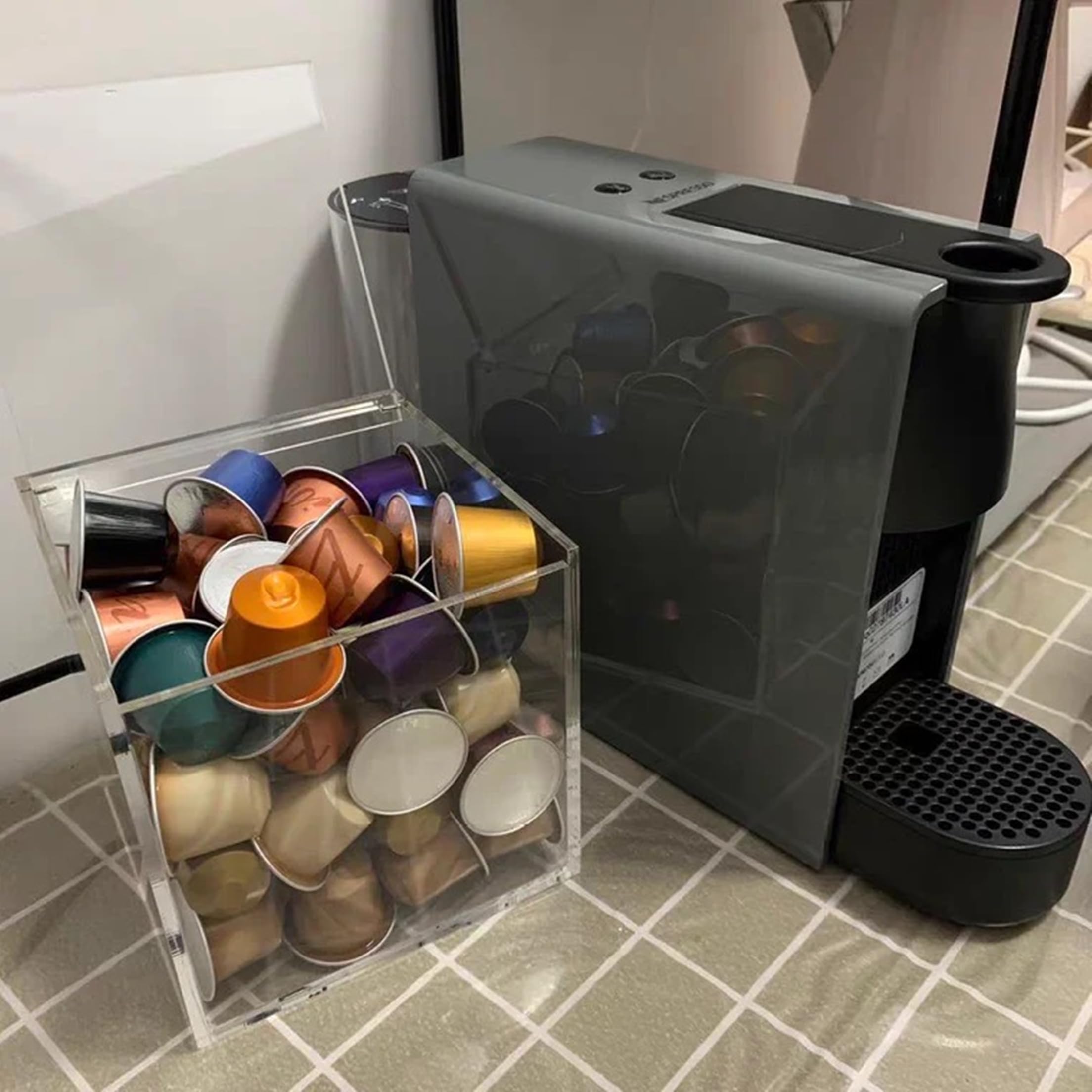 LOVPLAY Large Acrylic Storage Box Coffee Pod Holder Clear Acrylic Hinged Lid Box Organizers Accessories Anti Dust Durable Clear Acrylic Box for House and Office Use, Transparent Box